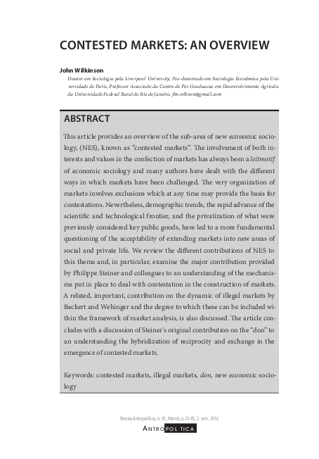 (PDF) CONTESTED MARKETS: AN OVERVIEW