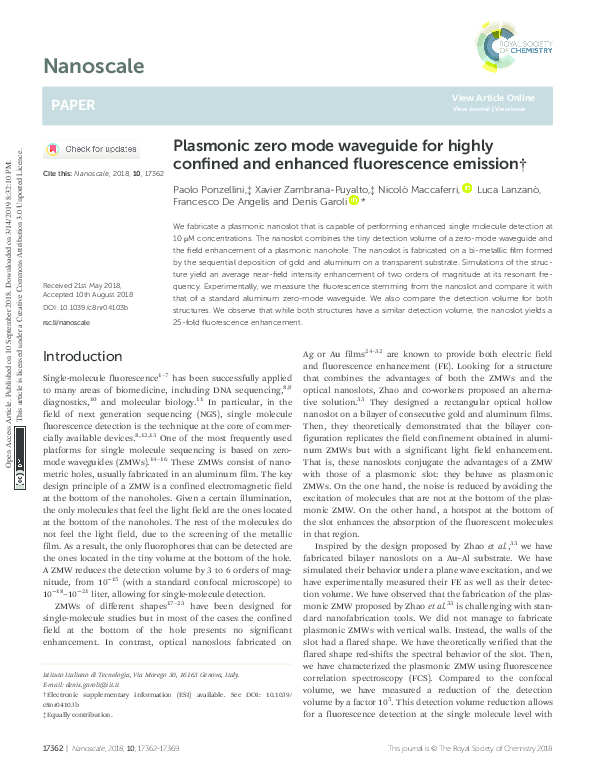 (PDF) Plasmonic zero mode waveguide for highly confined and enhanced fluorescence emission