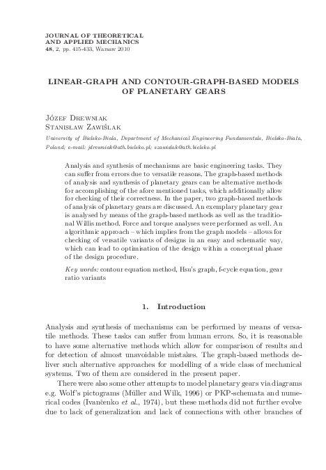 (PDF) LINEAR-GRAPH AND CONTOUR-GRAPH-BASED MODELS OF PLANETARY GEARS