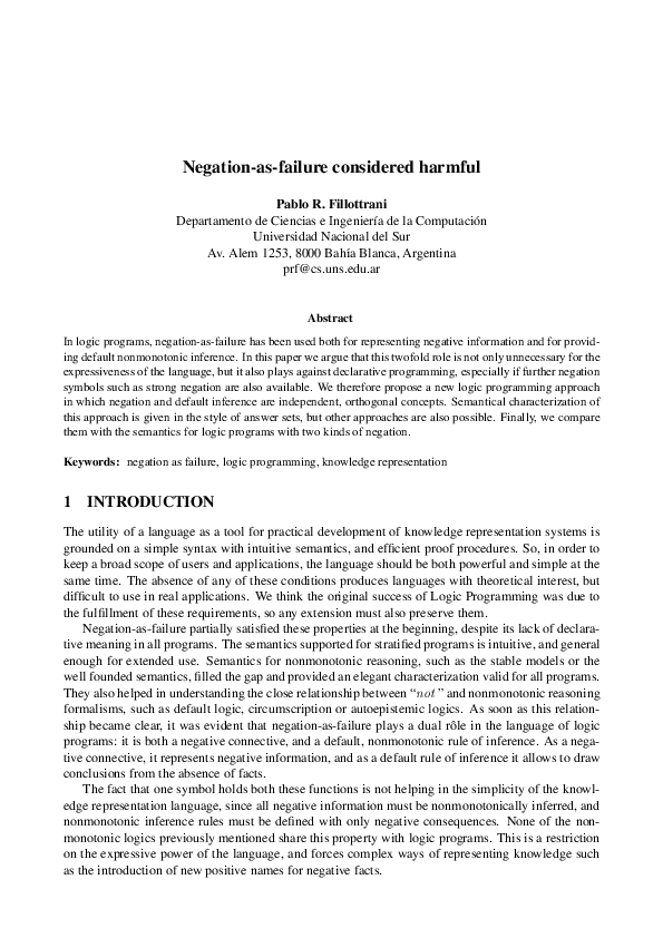 (PDF) Negation-as-failure considered harmful