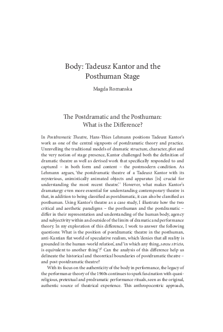 (PDF) The Body: Tadeusz Kantor and The Posthuman Stage