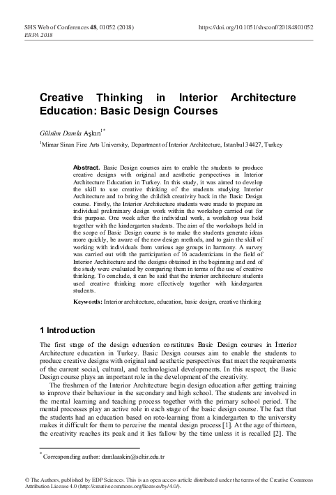(PDF) Creative Thinking in Interior Architecture Education: Basic ...