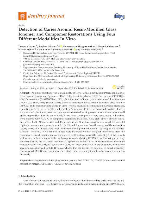 Pdf Detection Of Caries Around Resin Modified Glass Ionomer And Compomer Restorations Using