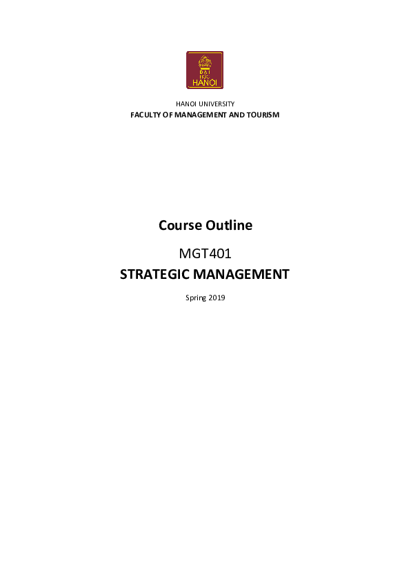 (PDF) FACULTY OF MANAGEMENT AND TOURISM Course Outline MGT401 STRATEGIC ...