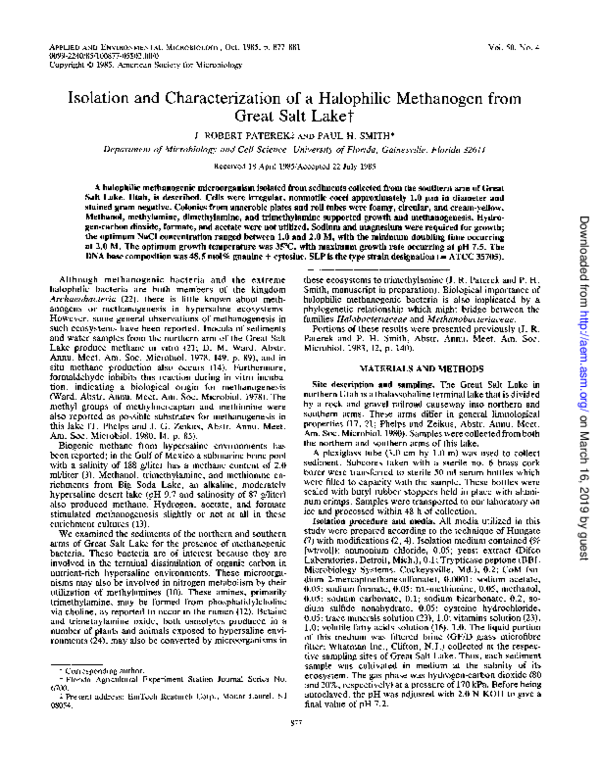 (PDF) Isolation and characterization of halophilic archaea able to grow in aromatic compounds