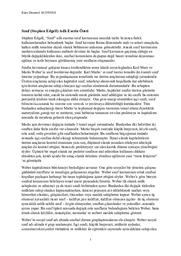 (PDF) Sınıf (Stephen Edgell) Adlı Eserin Özeti