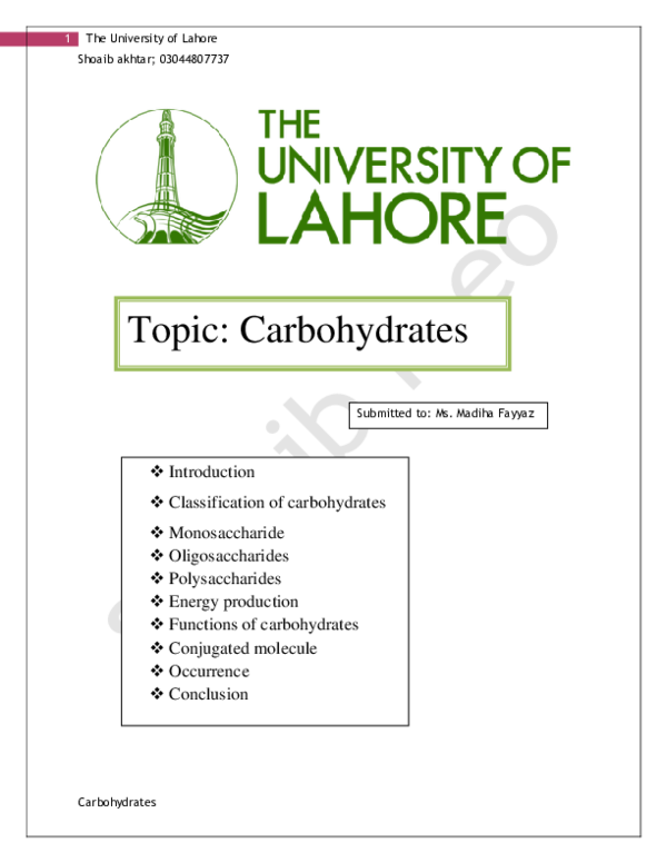 (PDF) Topic: Carbohydrates