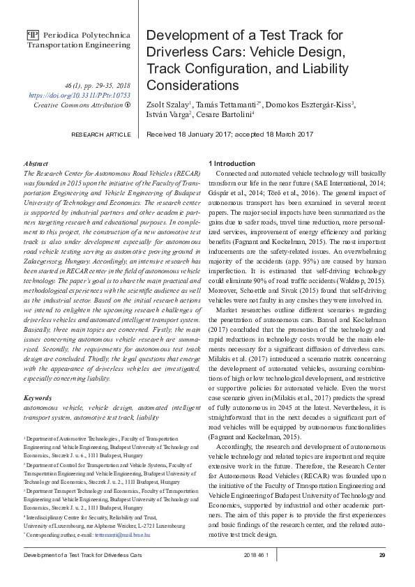 (PDF) Development of a Test Track for Driverless Cars: Vehicle Design ...