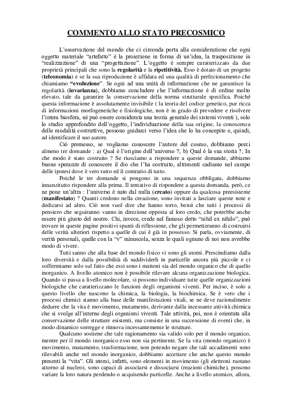 (PDF) COMMENTO ALLO STATO PRECOSMICO