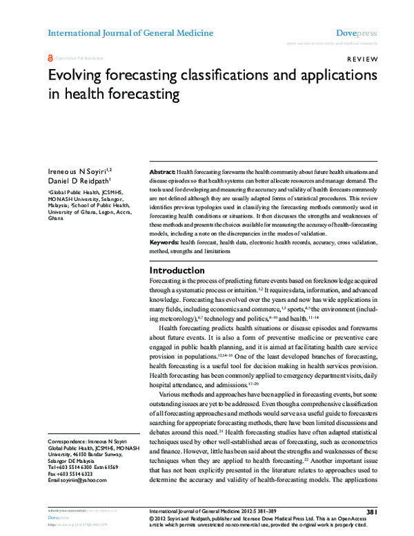 (PDF) Evolving forecasting classifications and applications in health ...
