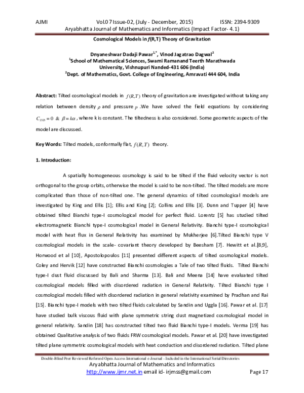 (PDF) Cosmological Models in f(R,T) Theory of Gravitation