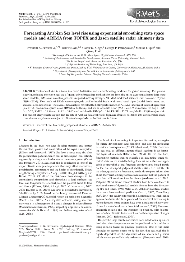 (PDF) Forecasting Arabian Sea level rise using exponential smoothing state space models and ...