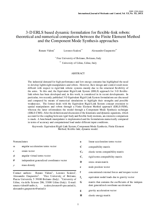 (PDF) 3-D ERLS based dynamic formulation for flexible-link robots: theoretical and numerical ...