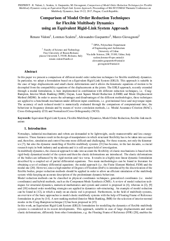 Pdf Comparison Of Model Order Reduction Techniques For Flexible Multibody Dynamics Using An