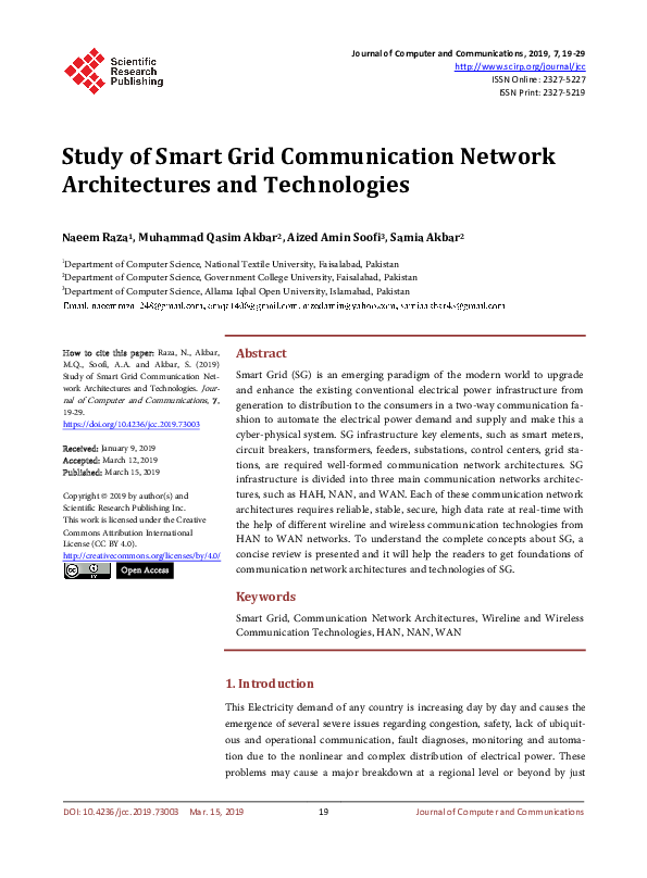(PDF) Study of Smart Grid Communication Network Architectures and ...