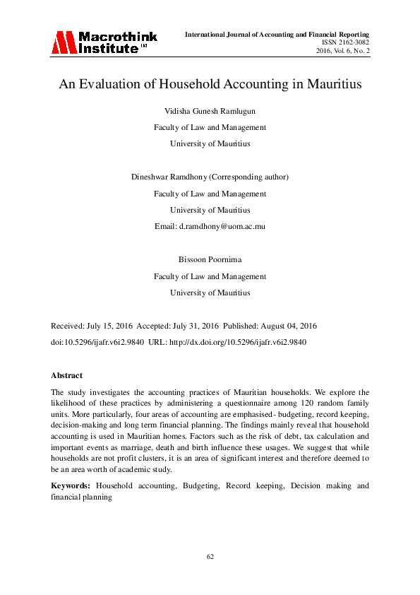 (PDF) An Evaluation of Household Accounting in Mauritius