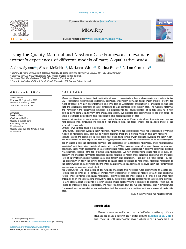 Pdf Using The Quality Maternal And Newborn Care Framework To Evaluate