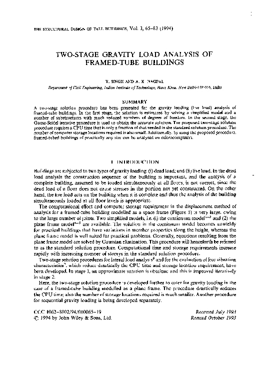 (PDF) Two‐stage gravity load analysis of framed‐tube buildings