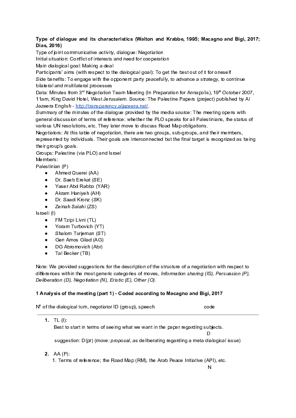 (PDF) Negotiation dialogue - a sample of coded data with comments