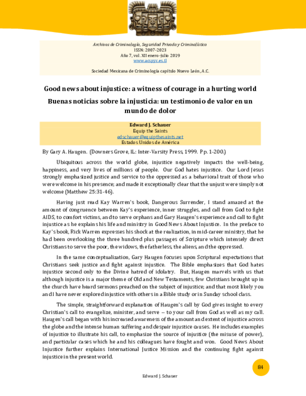 (PDF) Good news about injustice: a witness of courage in a hurting world