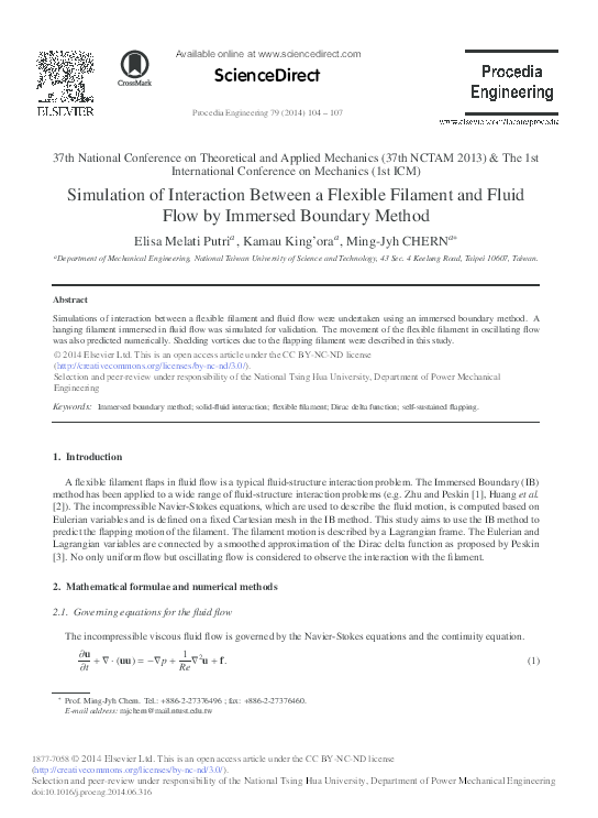 (PDF) ScienceDirect Simulation of Interaction Between a Flexible Filament and Fluid Flow by ...