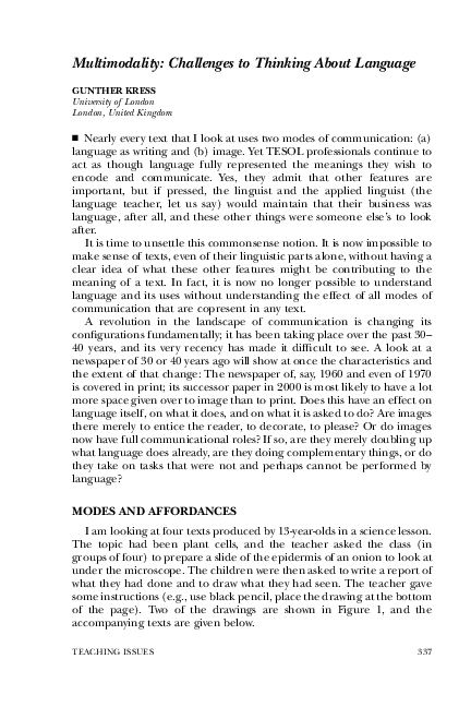 (PDF) Multimodality: Challenges to Thinking about Language