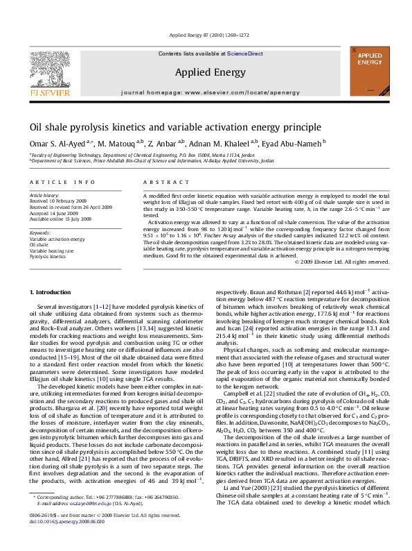 Pdf Oil Shale Pyrolysis Kinetics And Variable Activation Energy Principle