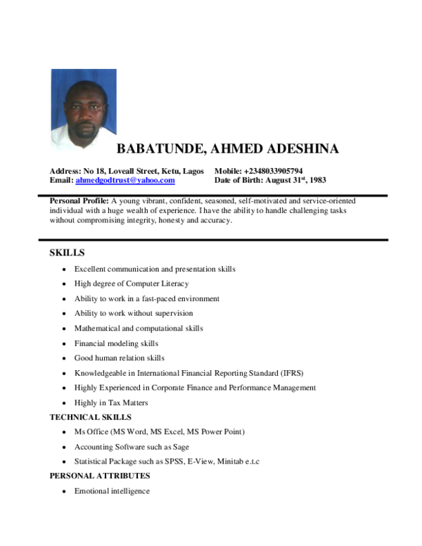 (DOC) AHMED ADESHINA BABATUNDE CV-2.docx | Hon Ahmed Babatunde ...