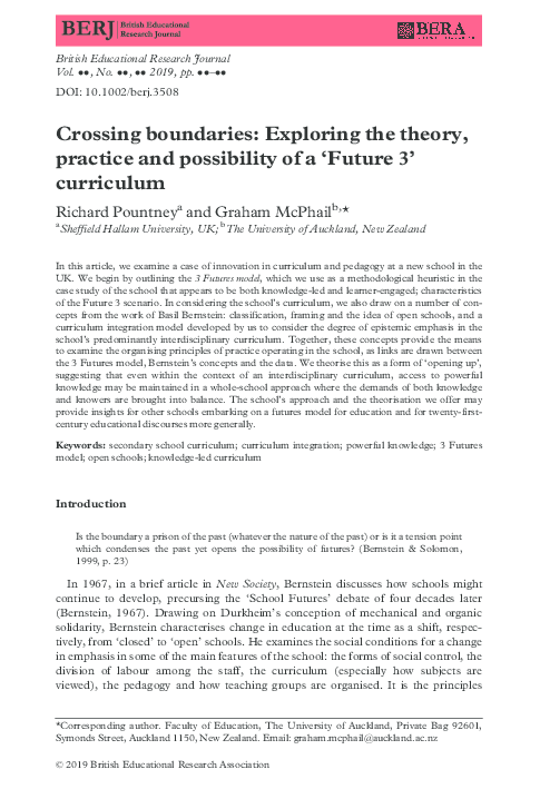 (PDF) Crossing boundaries: Exploring the theory, practice and possibility of a 'Future 3' curriculum