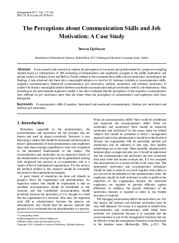 (PDF) The Perceptions about Communication Skills and Job Motivation: A ...