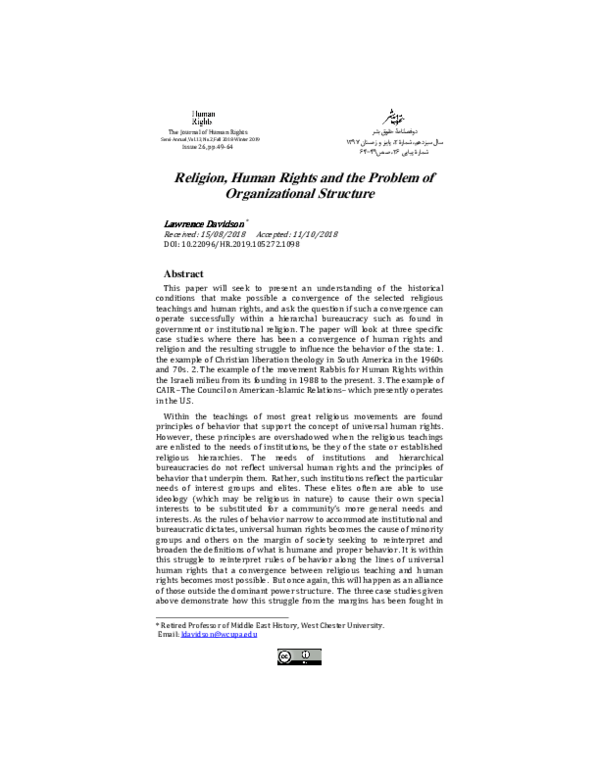 (PDF) Religion, Human Rights and the Problem of Organizational ...