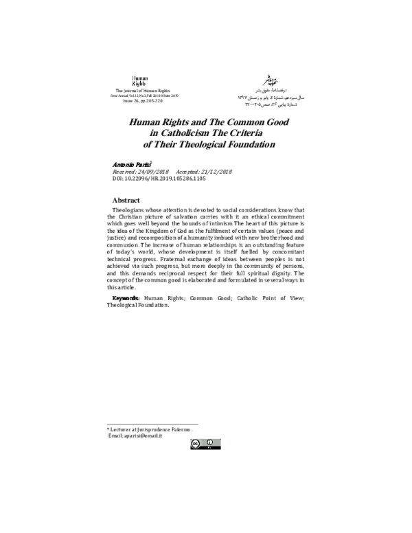 (PDF) Human Rights and The Common Good in Catholicism The Criteria of ...