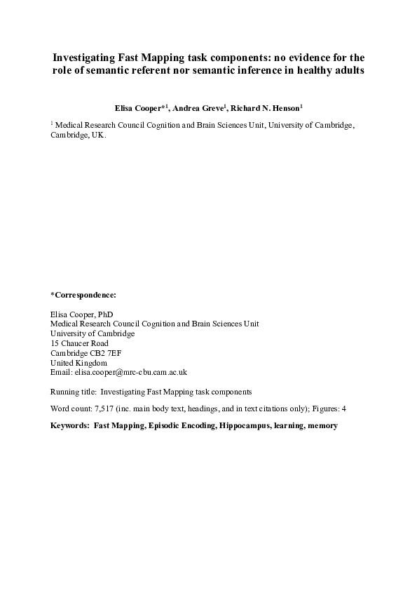 (PDF) Investigating Fast Mapping task components: no evidence for the ...