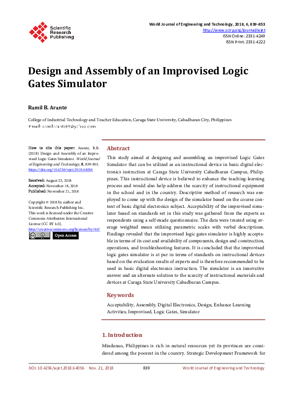 (PDF) Design and Assembly of an Improvised Logic Gates Simulator