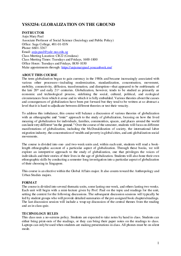 (DOC) Globalization on the Ground - Course Syllabus