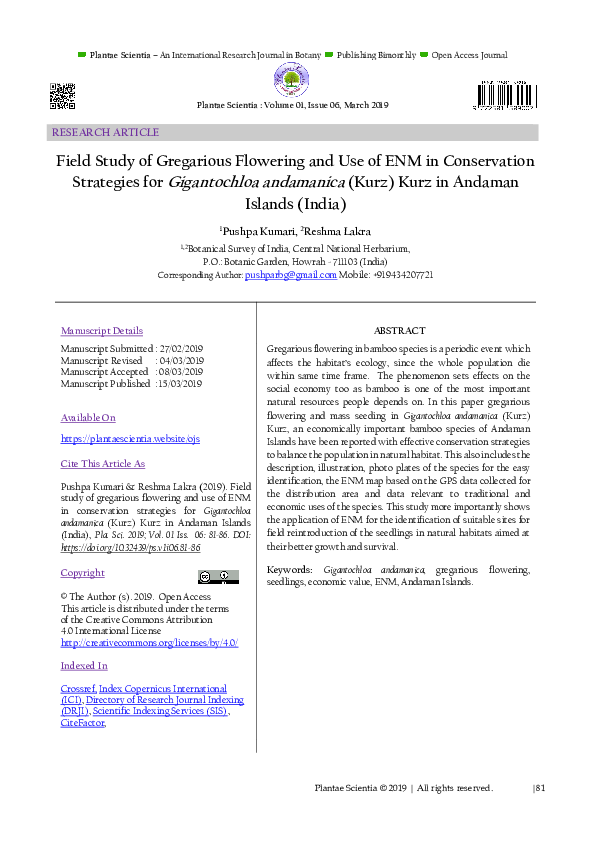 (PDF) Field Study of Gregarious Flowering and Use of ENM in ...