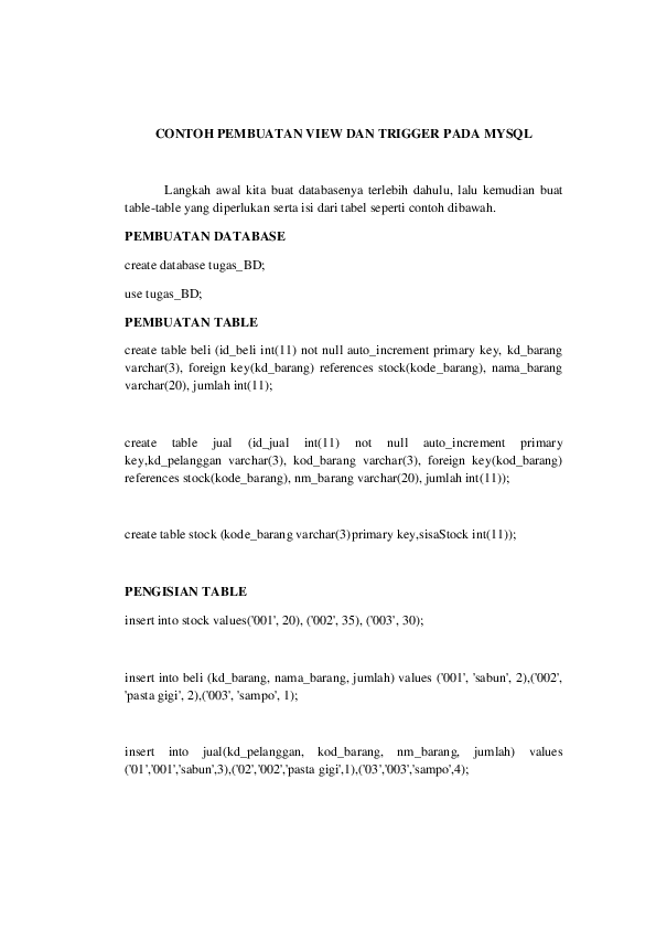 (DOC) contoh penggunaan view dan trigger pada mysql