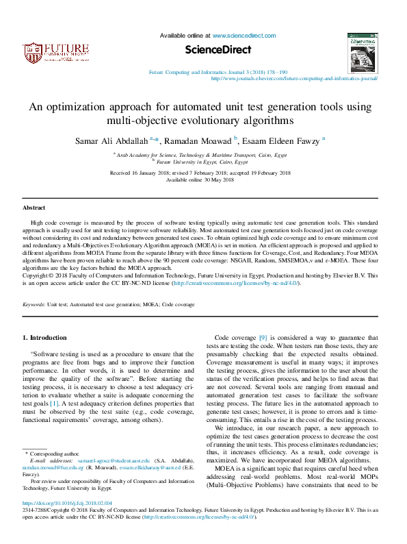 Pdf An Optimization Approach For Automated Unit Test Generation Tools Using Multi Objective
