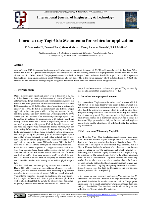 (PDF) Linear array Yagi-Uda 5G antenna for vehicular application