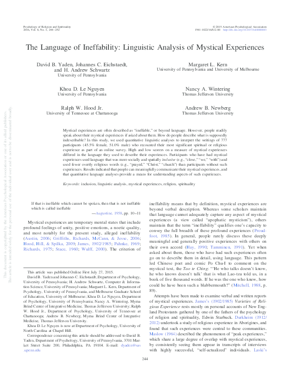 (PDF) The Language of Ineffability: Linguistic Analysis of Mystical ...