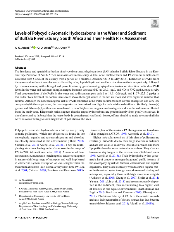 (PDF) Levels of Polycyclic Aromatic Hydrocarbons in the Water and Sediment of Buffalo River ...