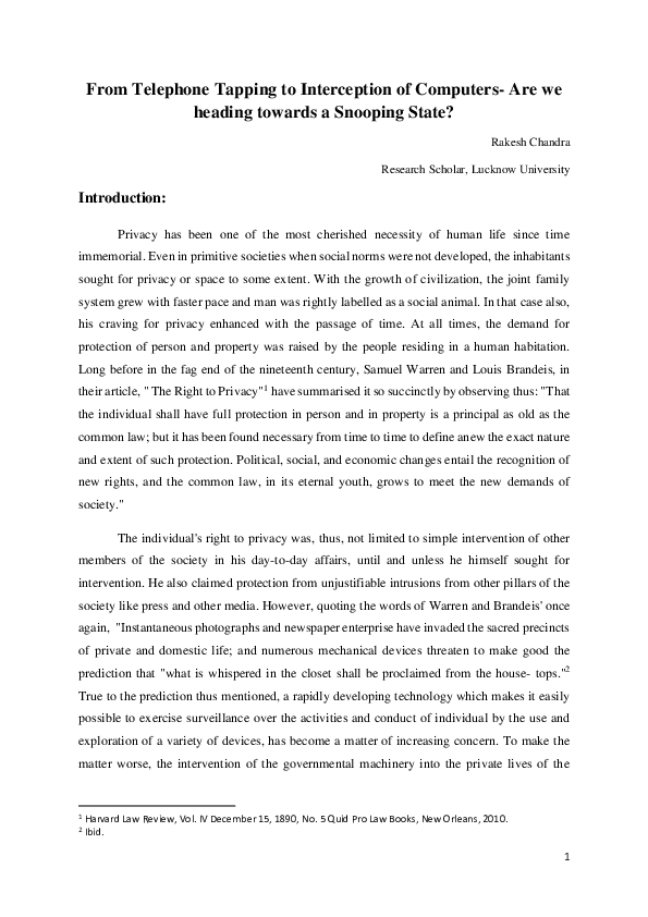(PDF) From Telephone Tapping to Interception of Computers-Are we ...