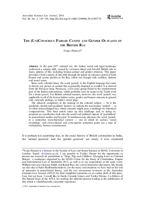 (PDF) The (Un)Conscious Pariah: Canine and Gender Outcasts of the ...