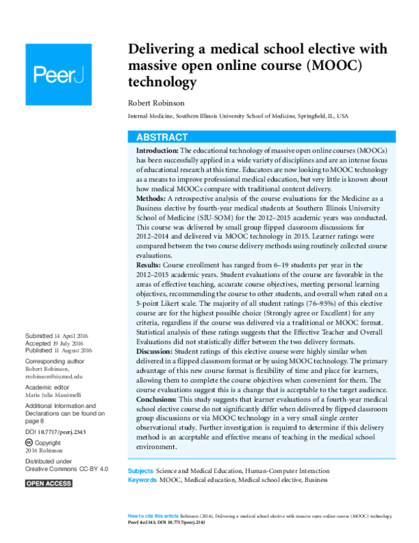 (PDF) Delivering a medical school elective with massive open online ...