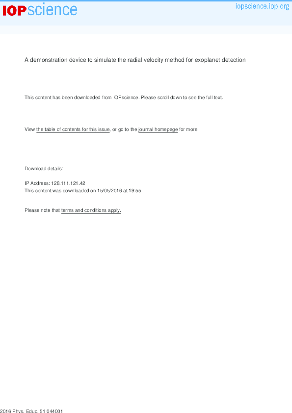 Pdf A Demonstration Device To Simulate The Radial Velocity Method For