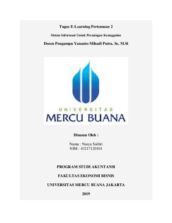 (PDF) Tugas E-Learning Pertemuan 2 Sistem Informasi Untuk Persaingan Keunggulan