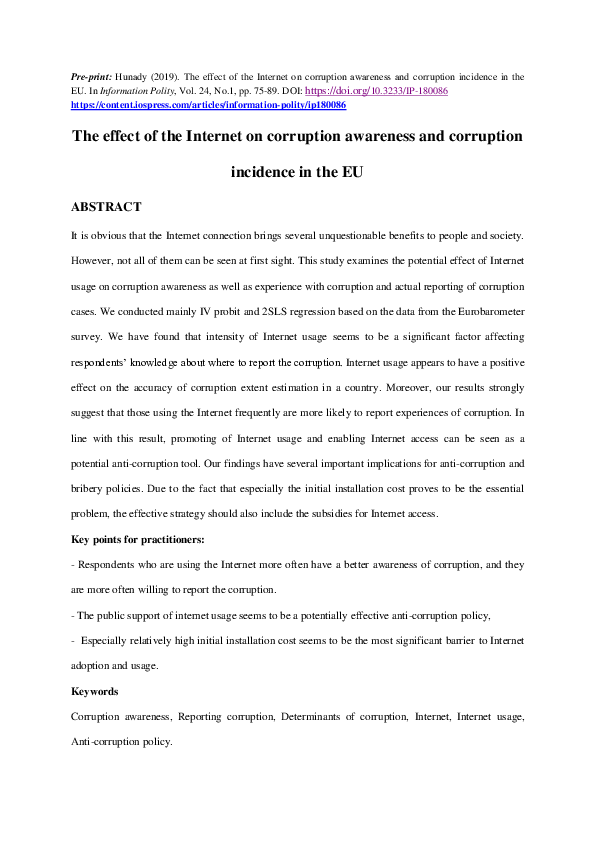 (PDF) The effect of the Internet on corruption awareness and corruption ...