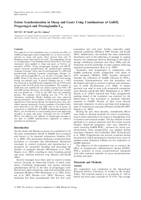 Pdf Estrus Synchronization In Sheep And Goats Using Combinations Of Gnrh Progestagen And