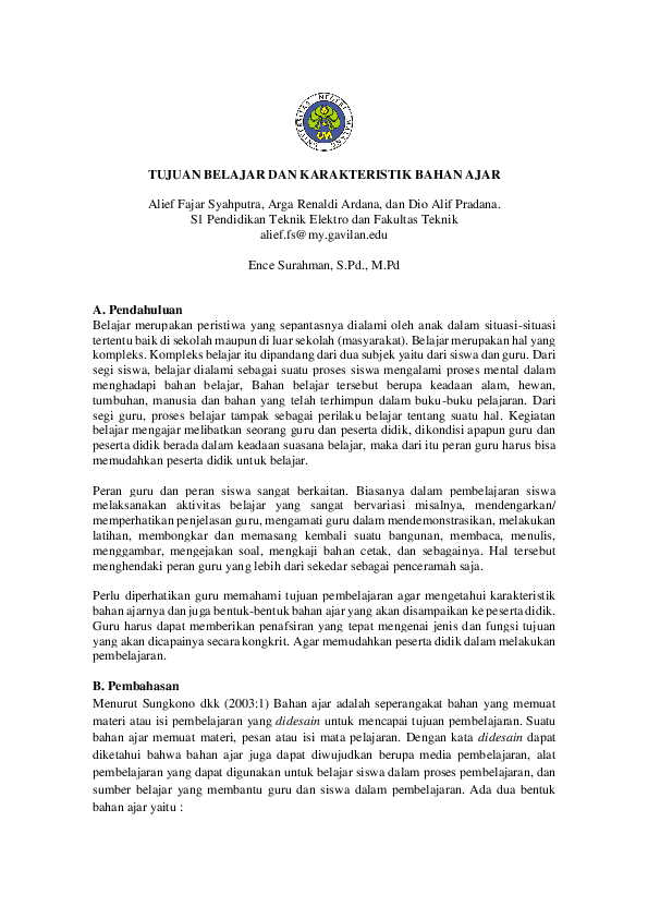 (DOC) Tujuan Belajar dan Karakteristik Bahan Ajar