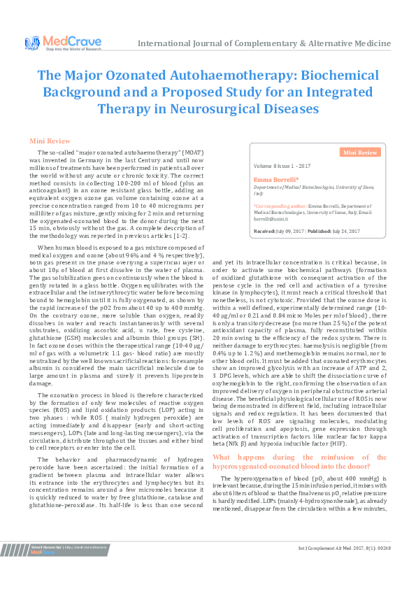 (PDF) The Major Ozonated Autohaemotherapy: Biochemical Background and a ...